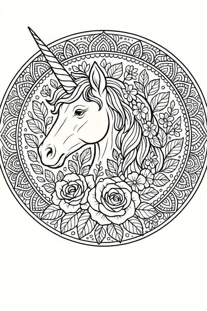 Majestic Mandala Unicorn Coloring Page for Seniors - Pri... | Coloromi